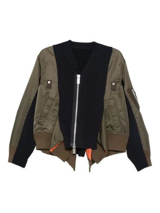 sacai veste bomber à empiècement en maille - Marron