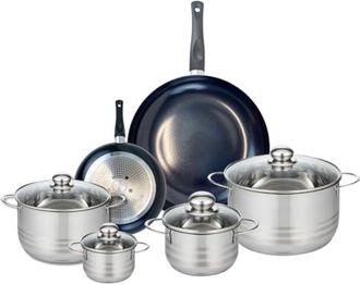 Fackelmann ELO 9730750 Batterie de cuisine 6 pi&egrave;ces, Ensemble de 2 Po&ecirc;les de cuisson 20 et 32 cm et 4 faitouts 12, 16, 20 et 24 cm Elo Prima Brillant, inox, indu