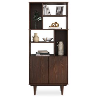 IDIMEX Wohnzimmerschrank Simona mit offenen F&auml;chern, nussbaum Farben - modernes Holzregal skandinavisches Design mit T&uuml;ren und Stauraum Wohnzimmer Regal Desi