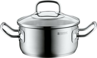 WMF Profima Kochtopf klein 16cm, Glasdeckel, Bratentopf Induktion 1,4l, Cromargan Edelstahl poliert, unbeschichtet