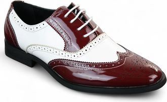 Infinity Leather Herren Lack Schnürschuhe Rot Weiß Brogues Elegante Abendschuhe