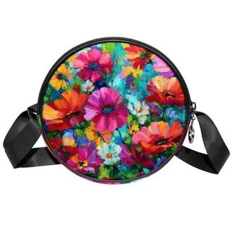 Generic Petit sac &agrave; bandouli&egrave;re rond pour femme, sac &agrave; bandouli&egrave;re &agrave; motif floral avec fermeture &eacute;clair, bretelles r&eacute;glables, sac &agrave; main rond d&eacute;contract&eacute; pour