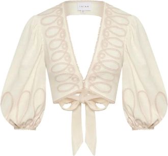 IXIAH haut brodé Alkali à manches bouffantes - Blanc