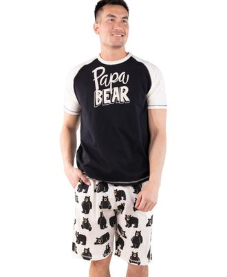 Lazy One Herren Schlafshorts Set, Passendes Nachtw&auml;sche Hemd und Kurze Set f&uuml;r Herren, Baumwolle Pyjama Shorts und T-Shirt, Papa Bear Herren Short Set, XXX-Lar