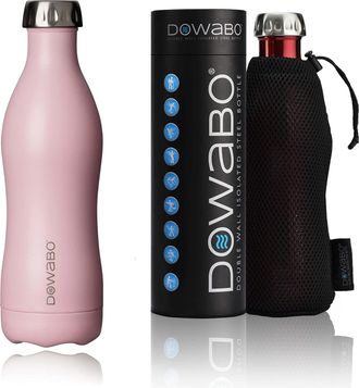 Dowabo Isolierflasche - Edelstahl Trinkflasche, BPA-frei, kohlensäuredicht, auslaufsicher - inklusive Bottle-Bag - Flamingo 500 ml