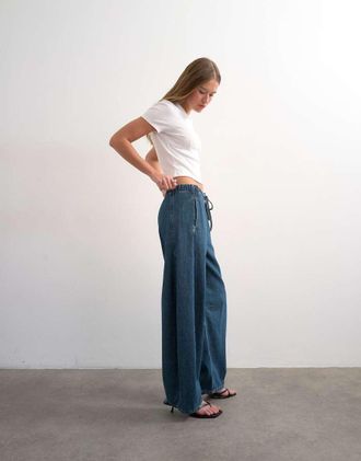 Topshop Pull-On Barrel - Jean bouffant &agrave; enfiler - Bleu soufre-Gris