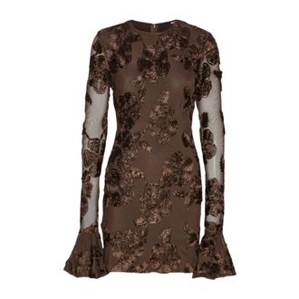Rotate Rotate Birger Christensen, Femme, Robes, Brun, Taille: 36 FR Mini Robe en Maille à Fleurs Marron