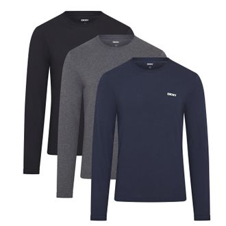 DKNY Lang&auml;rmeliges Herren-Top in Marineblau/Anthrazit/Schwarz mit Rundhalsausschnitt und Markenlogo - 100% Baumwolle, super weich und bequem, Marineblau/An