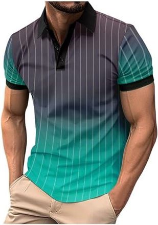 Generic Polo &agrave; manches courtes pour homme - D&eacute;contract&eacute; - Patchwork ray&eacute; - Chemises de vacances, Vert menthe., XXL