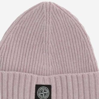 Stone Island Boys Wool-Blend Beanie With Logo Pink Hat