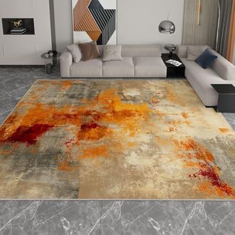 Generic Kaki Tapis Salon 140 x 200 cm, Moderne Rugueux Motif Tapis Chambre Lavable Abstrait avec Support Antid&eacute;rapant et Bordure Durable, Carpet Moquette Cham