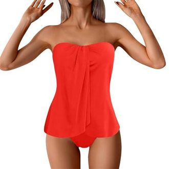 Generic W 59 Bikini sans bretelles pour femme avec encolure fendue qui couvre le ventre et rend les t-shirts tendance et minces pour homme, rouge, XL