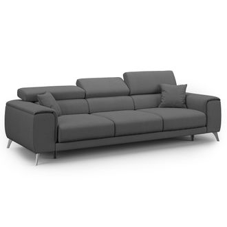 Divani.Store Sofas Store Fusion, 3-Sitzer, ausziehbar 260 + 40 cm, Stoff, schmutzabweisend, Schlittensystem und verstellbare Kopfst&uuml;tze, Anthrazit