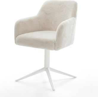 DELIFE Drehstuhl Greg-Flex Pl&uuml;sch Creme-Wei&szlig; Fu&szlig;kreuz Wei&szlig; 360&deg; drehbar Wippfunktion Taschenfederkern, Esszimmerst&uuml;hle