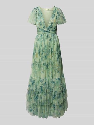 Lace & Beads Abendkleid mit tiefem V-Ausschnitt