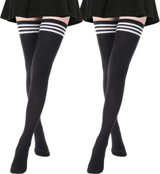 Dreshow 2 Paires Femme Coton Extra Longues Chaussettes Hautes de Cuisse Montantes Chaussettes de Genoux para Sport Cosplay