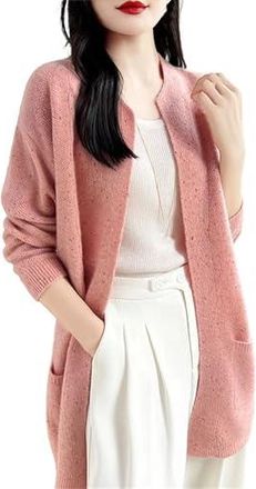Generic Cardigan dhiver 100 % laine pour femme - Col rond - Tendance - Long et ample - Tricot doux - Grande taille, rose, Taille L
