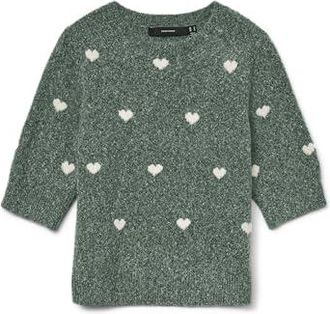 Vero Moda Vmdoffy Intarsia 2/4 O-NK Pullov GA Noos Pull, Laurel Wreath, S Femme