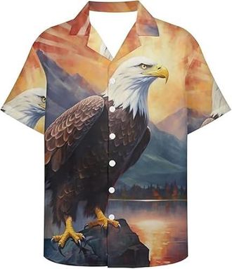 Keephen kewing Patriotique Drapeau USA Chemises Hommes/Femmes Aigle/Loup Impression 3D Chemise Hawaiienne Chemise &agrave; Boutons Cool Plage Vacances Col &agrave; Revers H
