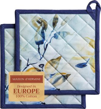 Maison d'Hermine Hotpads 100% Baumwolle Ostern Topflappen mit Schleife hitzebest&auml;ndig (20cm x 20cm) Set mit 2 Topflappen zum Backen, Umgang mit hei&szlig;en Pfannen, Lazy Su
