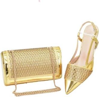 Generic Ensemble de chaussures et sacs assortis pour femme avec strass, Or pour ensemble, 42.5 EU