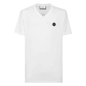 Philipp Plein Homme, Tops, Blanc, Taille: 4XL T-shirt Col V Gothique