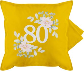 Shirtracer Kissenbezug - 80. Geburtstag Kissen - Achtzigster mit Blumenkranz - 50 x 50 cm - Gelb - 80 kopfkissenbezug 80er kopfkissen Geburtstagsgeschenk zum