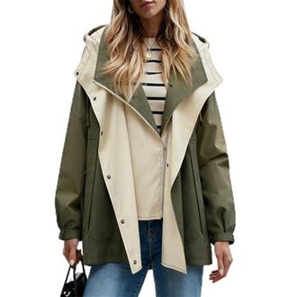Generic Veste d&eacute;contract&eacute;e &agrave; revers pour femme, coupe-vent &agrave; capuche &agrave; bloc de couleurs, coupe d&eacute;contract&eacute;e, v&ecirc;tements dext&eacute;rieur l&eacute;gers, Vert, 3XL