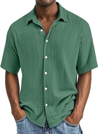 Generic Uwdiohq Promo Commandes en Cours Chemise Homme Annee 70 Rose Rayure Manches Courtes Blanche Slim Fit Hawaienne Hommes Lin 4XL Grande Taille Chasse Sty