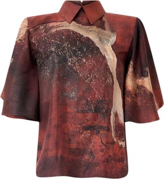 Roberto Cavalli Femme, Blouses et Chemises, Rouge, Taille: 34 FR Chemise en soie &agrave; imprim&eacute; marbr&eacute;