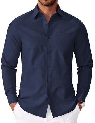 Coofandy Chemise Homme Manches Longues Oxford Regular Fit Chemise Business en Coton D&eacute;contract&eacute;e sans Repassage avec Poche Bleu Marine 3XL