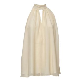 Rotate &Auml;rmelloses Oberteil mit hohem Kragen und vorderem Schlitz - - Tops - Damen - Beige - 2XS