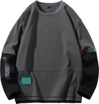 Generic 2026 Sweat-Shirt Japonais Harajuku pour Homme, Style Hip hop, Streetwear, sans Capuche, Basique, d&eacute;contract&eacute;, Bloc de Couleurs, Confortable, id&eacute;al pou
