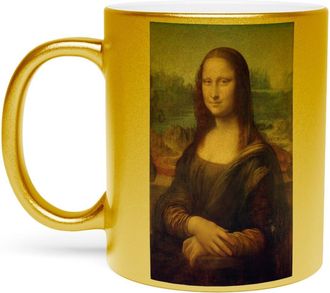 Fabulous Goldene Tasse aus verchromter Keramik - Gemälde Leonardo da Vinci Mona Lisa La Mona Lisa Klassisches Kunstwerk - 325 ml