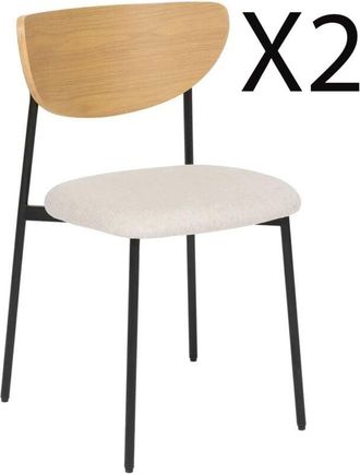 PEGANE Pegane - Lot de 2 chaises de bureau avec assise en tissu beige et pieds en métal noir - Longueur 50 x Profondeur 50 x Hauteur 81 cm