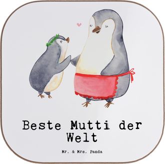 Mr. & Mrs. Panda Untersetzer Glas Pinguin Beste Mutti der Welt - Geschenk, Danke, Getr&auml;nkeuntersetzer, Tochter, f&uuml;r Gl&auml;ser, Mama, Dankesch&ouml;n, gl&auml;seruntersetzer, Mutter