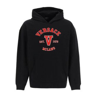 Versace Homme, Sweatshirts et sweats &agrave; capuche, Noir, Taille: M Hooded Cotton Logo SweaT-shirt
