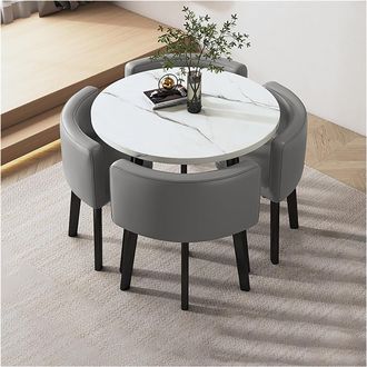 Generic Esstisch mit 4 St&uuml;hlen, modernes rundes Tisch-St&uuml;hle-Set, Balkon-Wohnzimmer-Esstisch, wasserdicht und Anti-Macchia, for kleine R&auml;ume(12)