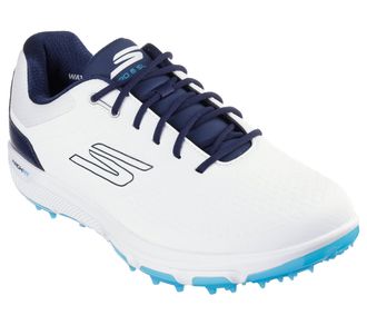 Skechers Herren Pro 6 wasserdichter Golfschuh Sneaker, Weiß/Marineblau/Blau ohne Spikes, 41 EU