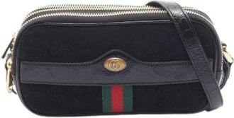 Gucci Pre-owned Sac bandouli&egrave;re en daim et cuir verni Double G - Femme - Pre-owned - Noir - Taille: ONE Size