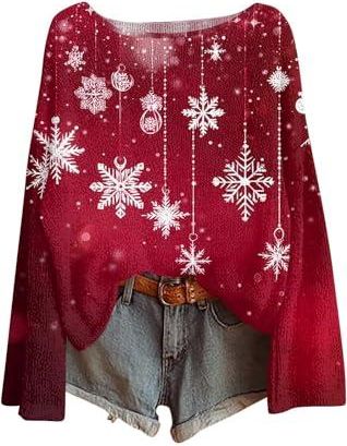 Generic Pull de Noël mignon pour femme 2025 en tricot léger et décontracté à manches longues pour homme, e-rouge, XXL