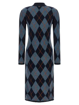 Twin-Set Argyle-Jacquard Knit Sweater Dress - Navy