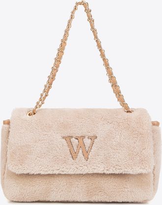 Wittchen Damen-Umh&auml;ngetasche mit Fellbesatz, Creme, cremefarbenes Polyester