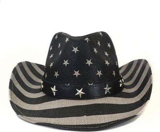 Generic Chapeau de cowboy vintage pour homme avec drapeau américain américain avec forme occidentale, rouge, taille chapeaux de fête pour femmes, Noir, M