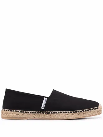 Palm Angels espadrilles en raphia &agrave; patch logo - Noir