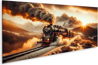 Islandburner Prime Bild auf Leinwand Dampflokomotive bei Sonnenuntergang in winterlicher Berglandschaft Bilder Wandbilder Poster