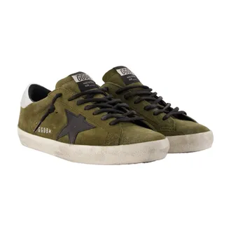 Golden Goose Mens Super Star Sneakers - Golden Goose Deluxe Brand Leather Khaki Calfskin Shoes