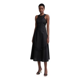 Twinset Robe mi-longue &agrave; col rond et d&eacute;tails en dentelle - Femme - Robes - Noir - Taille: 36 FR