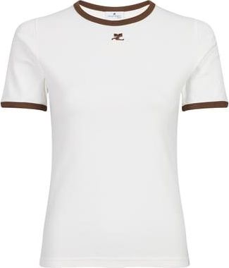 Courr&egrave;ges T-shirt &agrave; logo brod&eacute; et bord contrastant en coton