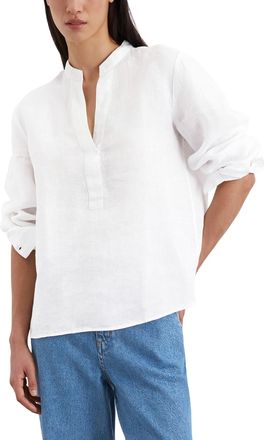 Marc O'Polo Damen Tunikabluse aus Leinen mit V-Ausschnitt, Weiß (White), 42